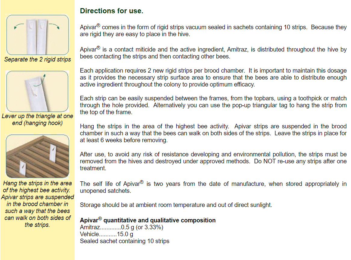 APIVAR Varroa treatment - Hive World - To use alternately with Bayvarol